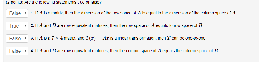 Solved (2 points) Are the following statements true or | Chegg.com