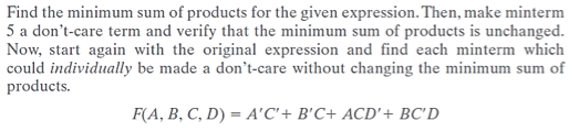 Solved Find The Minimum Sum Of Products For The Given
