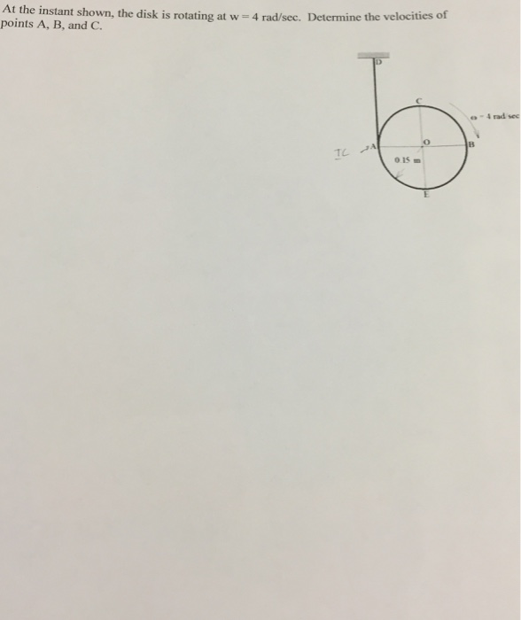 Solved At the instant shown, the disk is rotating at w - 4 | Chegg.com