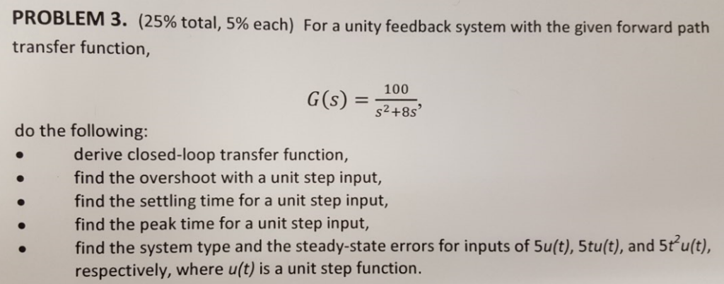 Solved For a unity feedback system with the given forward | Chegg.com