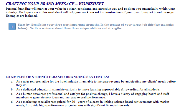 Solved CRAFTING YOUR BRAND MESSAGE -WORKSHEET Personal | Chegg.com