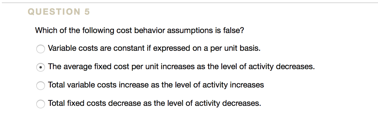 Solved Which of the following cost behavior assumptions is | Chegg.com