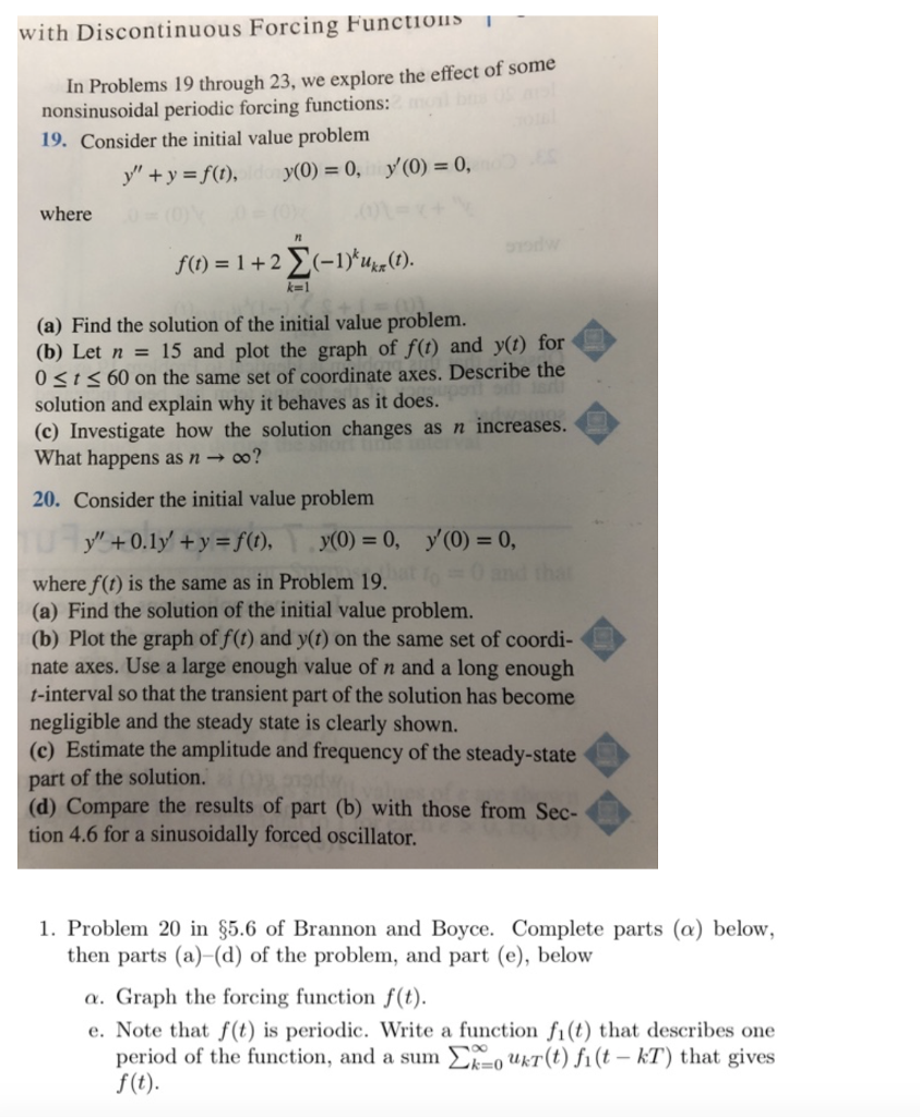 with Discontinuous Forcing Functous In Problems 19 | Chegg.com