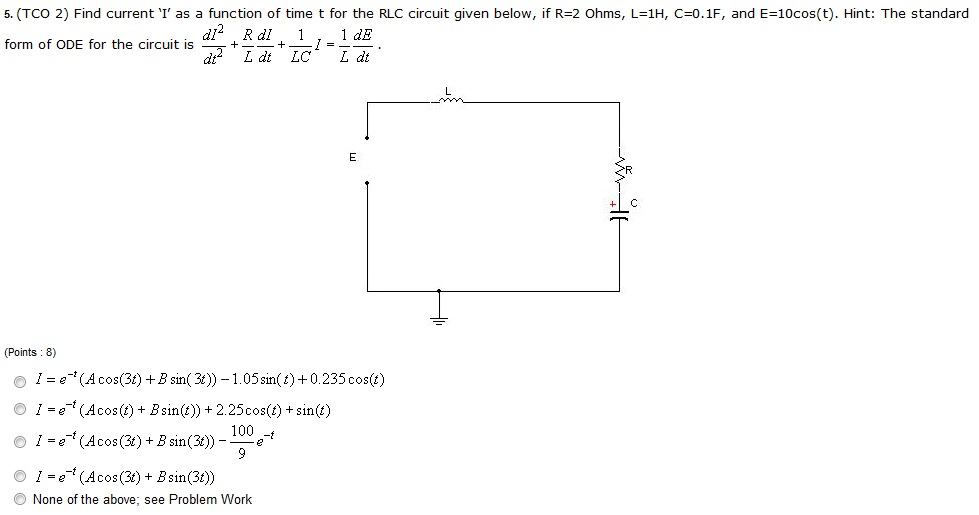 Solved Find current 'I' as a function of time t for the RLC | Chegg.com