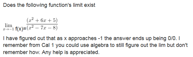 Solved Does the following function's limit exist lim x tends | Chegg.com