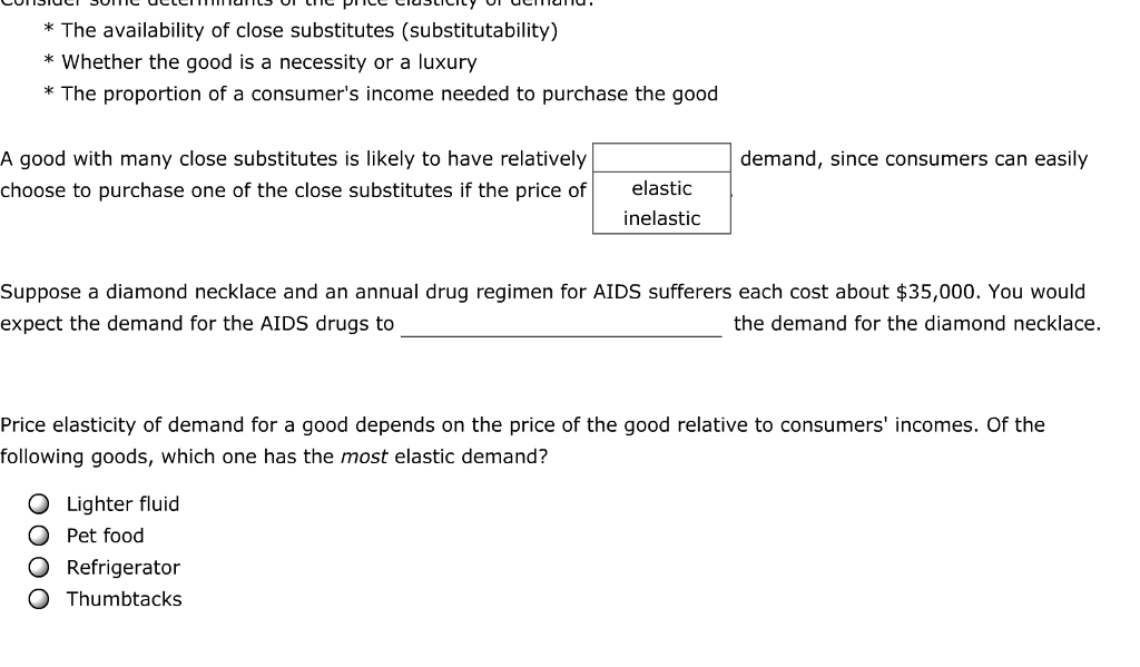Solved The availability of close substitutes | Chegg.com