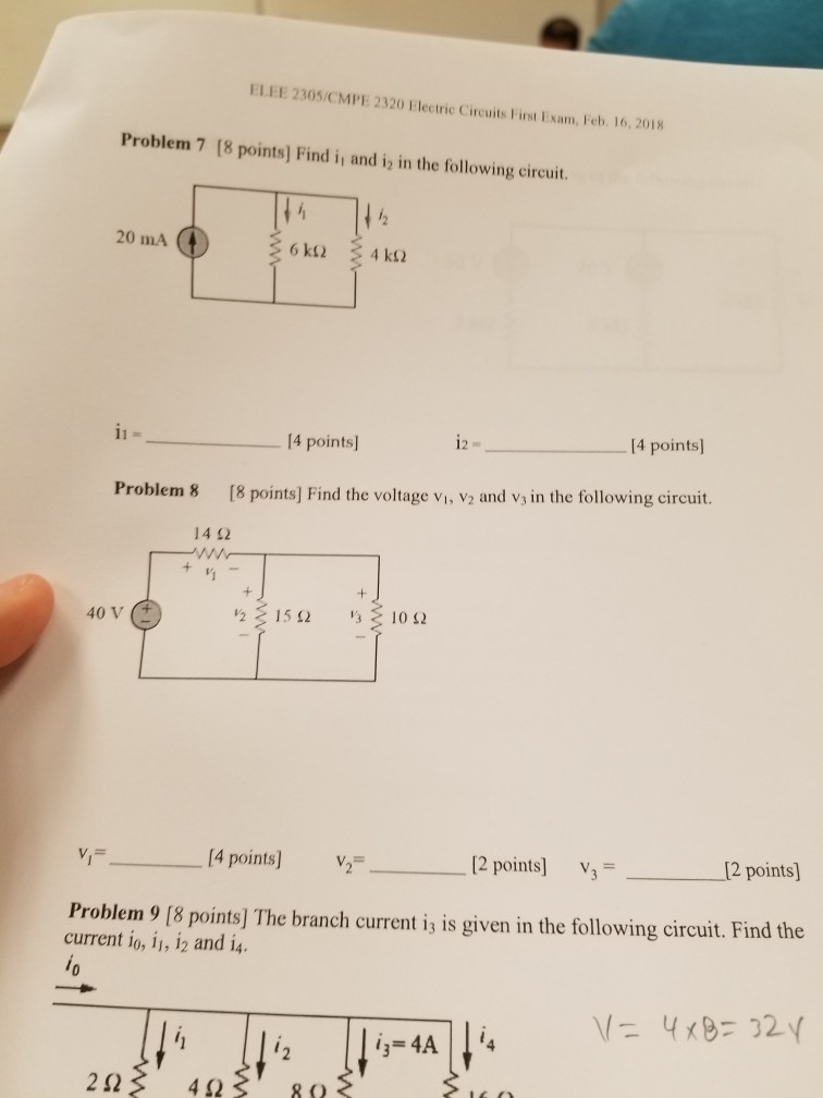Solved ELEE 230S/CMPE 2320 Electric Circuits First Exam, | Chegg.com