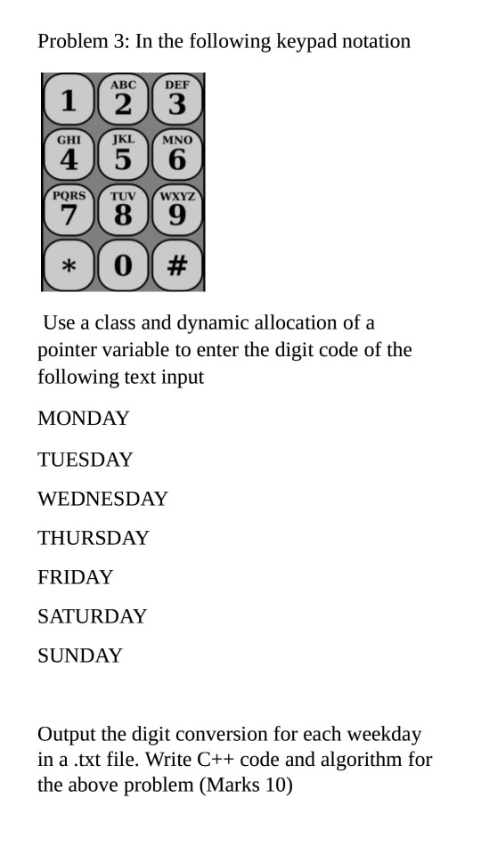 Solved Problem 3: In the following keypad notation ABC DEF | Chegg.com