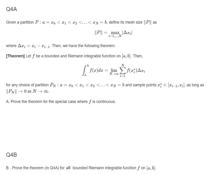 Solved Q4A Given a partition P : a = z。