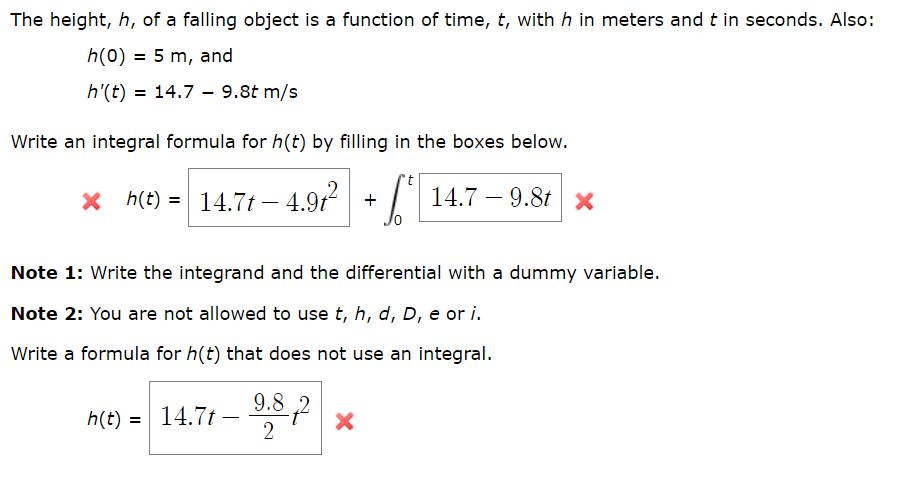 Solved The height, h, of a falling object is a function of | Chegg.com