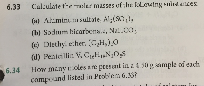 Solved Calculate the molar masses of the following | Chegg.com