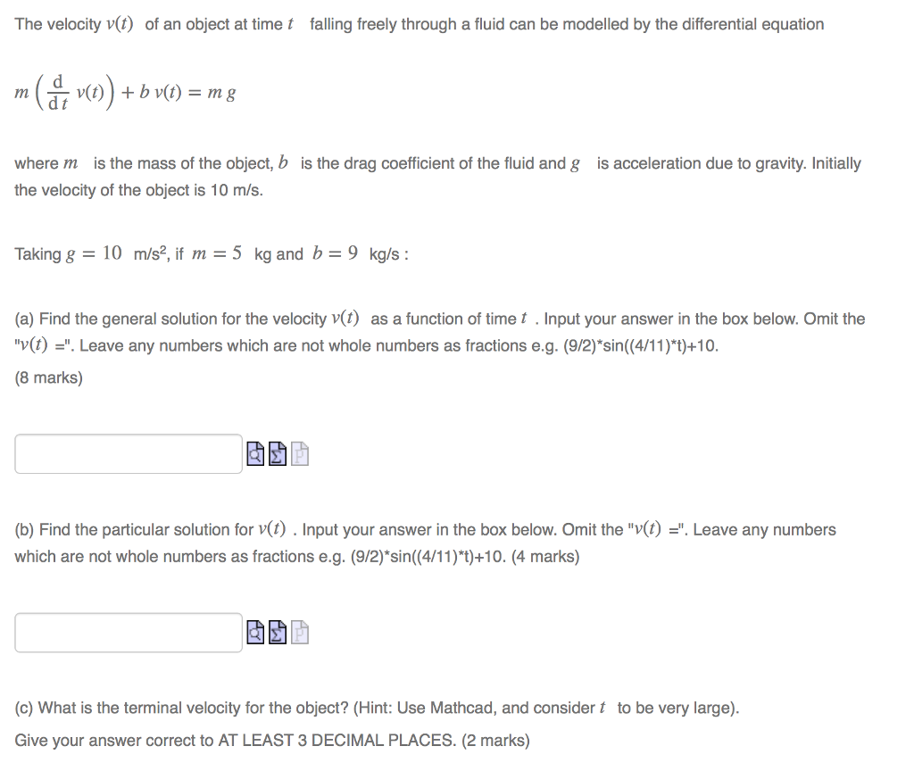 solved-the-velocity-v-t-of-an-object-at-time-t-falling-chegg