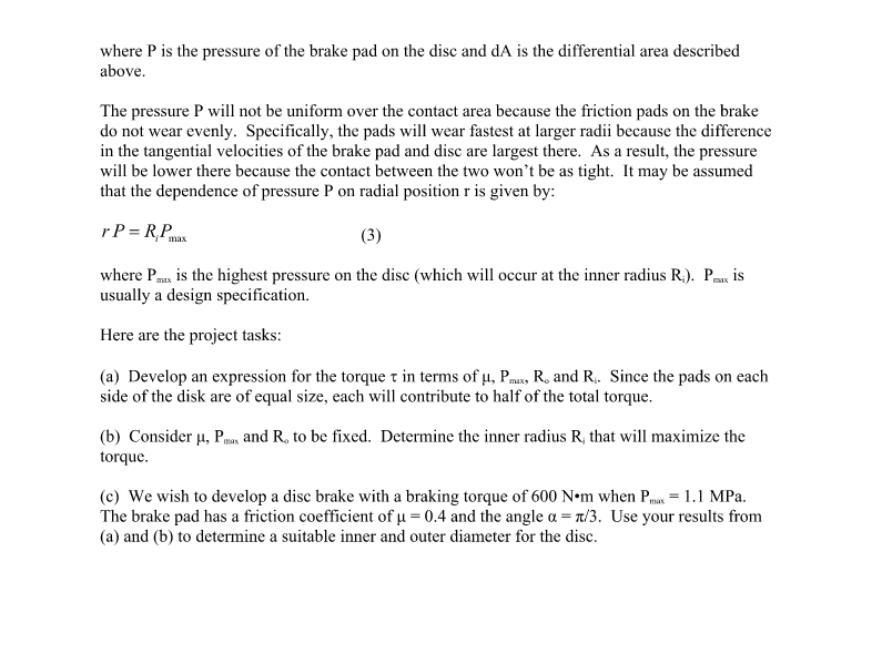 Solved brake pad Ro The braking action occurs when the brake | Chegg.com