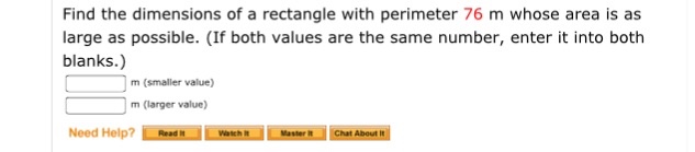 Solved Find the dimensions of a rectangle with perimeter 76 | Chegg.com