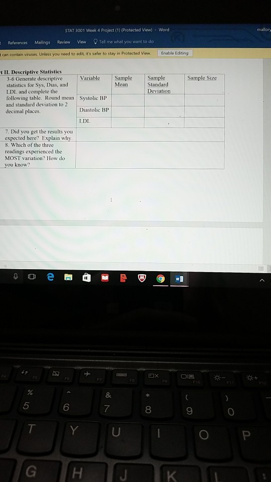 STAT 3001 Week 4 Project (1) (Protected View) Word | Chegg.com