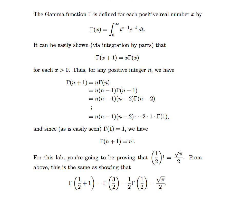 Solved The Gamma function I is defined for each positive | Chegg.com