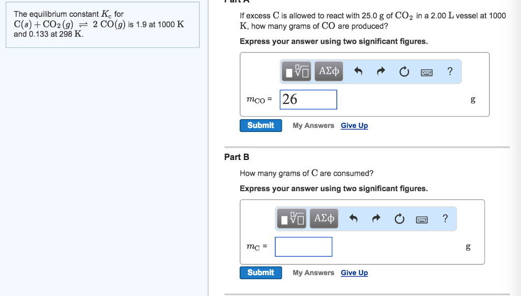 Solved The equilibrium constant Kc for C(s) + CO2 (g) 2 | Chegg.com