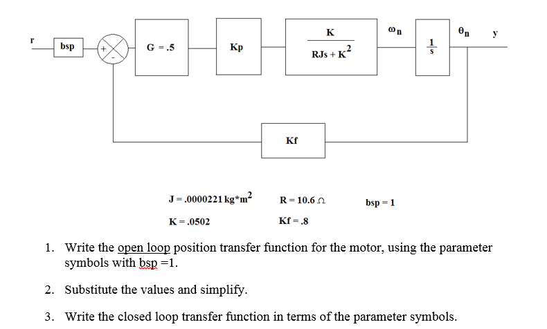 Solved 1. Write the open loop position transfer function for | Chegg.com