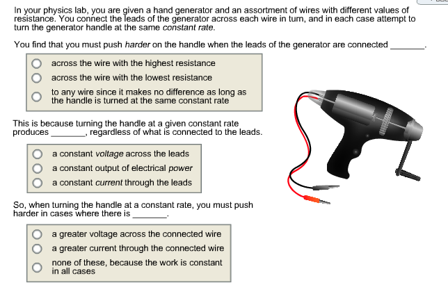 Solved In your physics lab, you are given a hand generator | Chegg.com