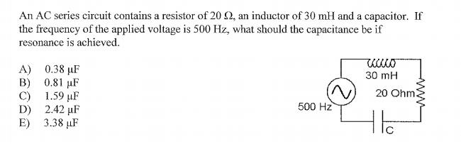 Solved An AC series circuit contains a resistor of 20 ohm, | Chegg.com