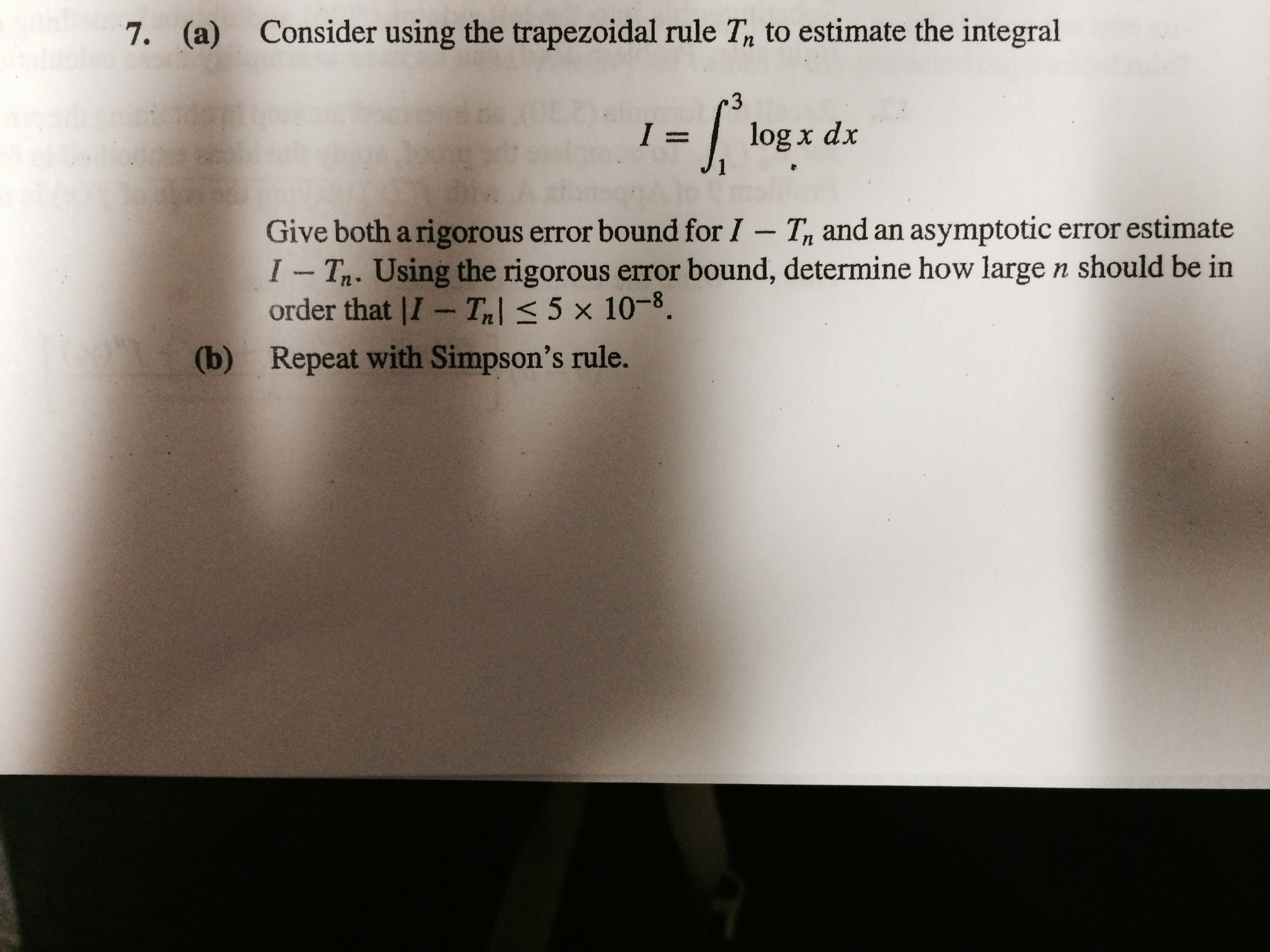 Solved 7. (a) Consider using the trapezoidal rule Tn to | Chegg.com