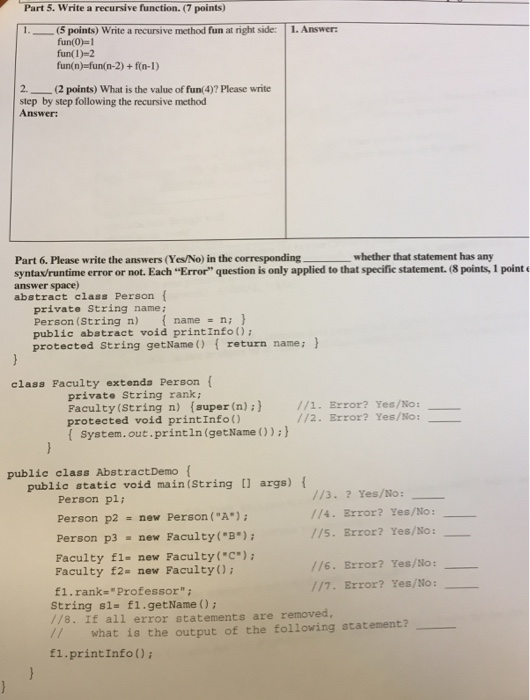 Solved Part 3(10points, 1pt/ea) Inheritance. write the | Chegg.com