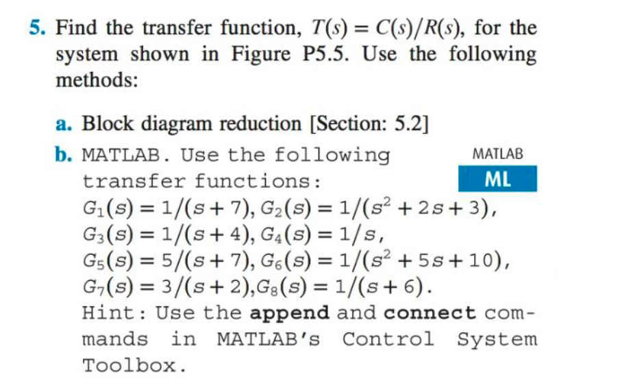 5. Find the transfer function, TOs) C(s)/R(s), for | Chegg.com