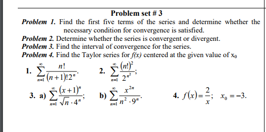 Solved Problem set # 3 Problem 1. Find the first five terms | Chegg.com