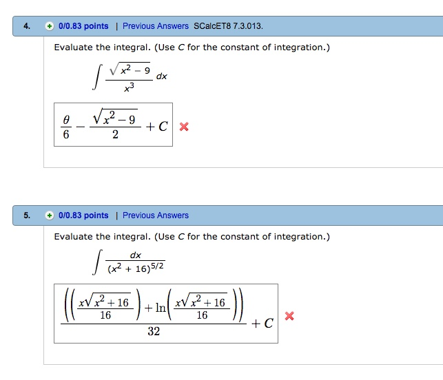 Solved 4. 0/0.83 points | Previous Answers SCalcET8 7.3.013 | Chegg.com
