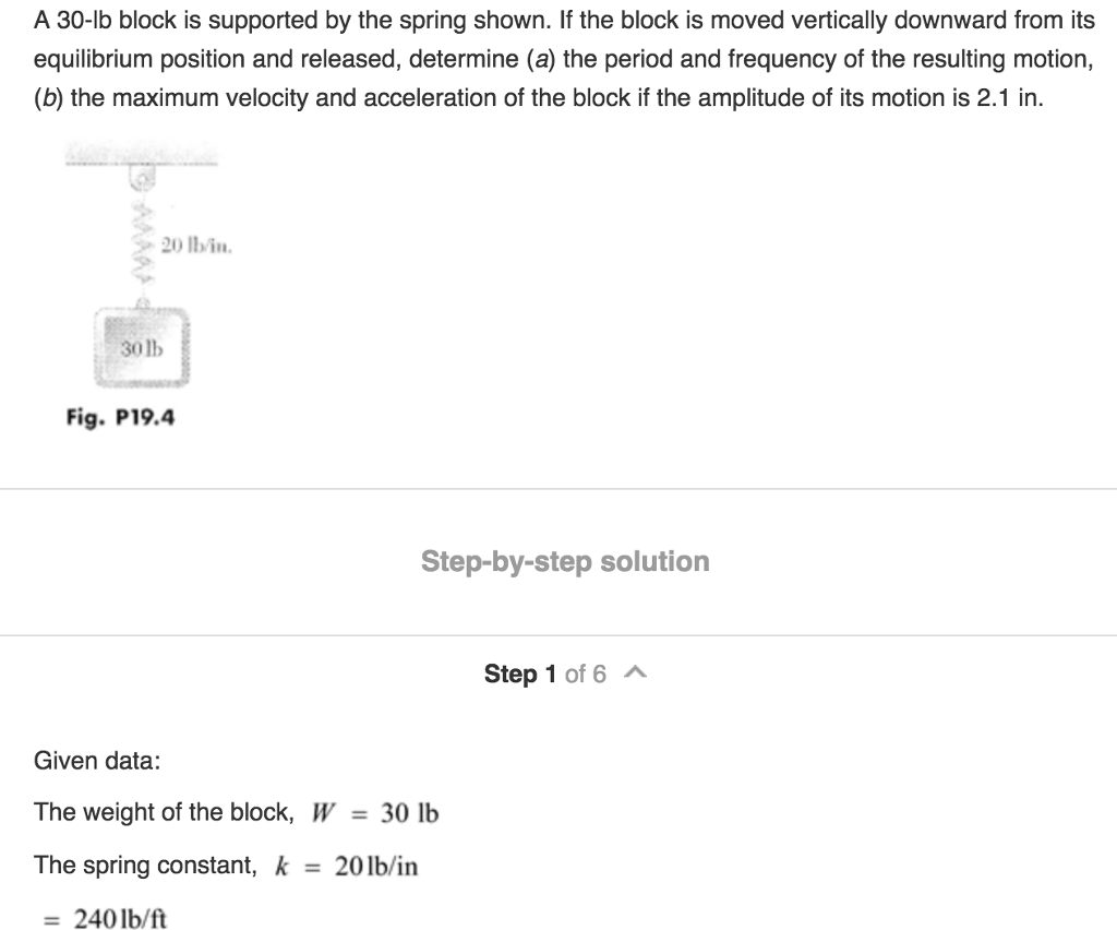 Solved A 30-lb block is supported by the spring shown. If | Chegg.com