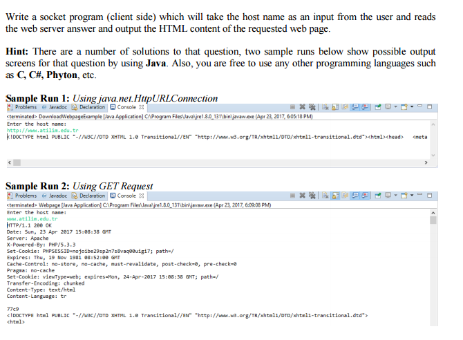 Solved Write a socket program (client side) which will take | Chegg.com
