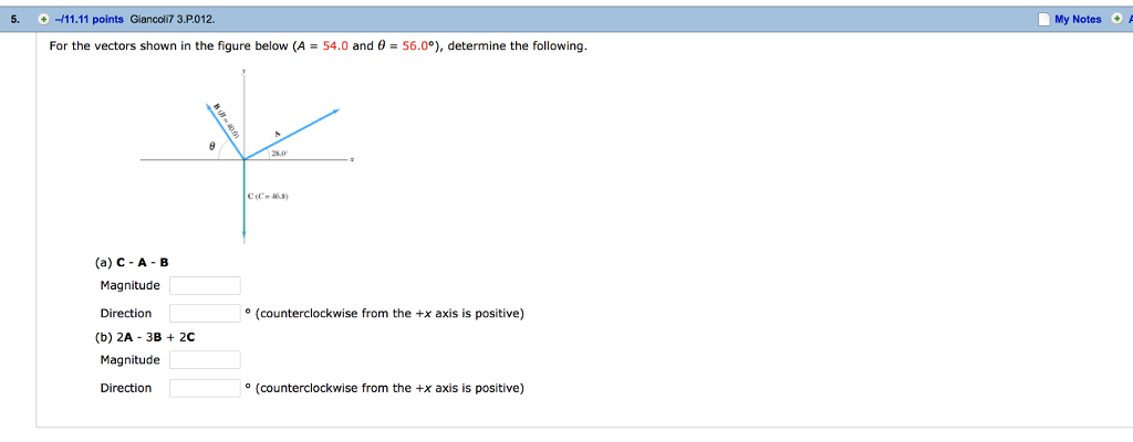 Solved 5. + -/11.11 points Giancoli7 3.P.012. My Notes + For | Chegg.com