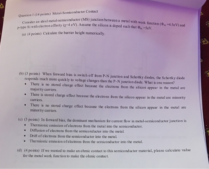 Solved Consider an ideal metal-semiconductor (MS) junction | Chegg.com