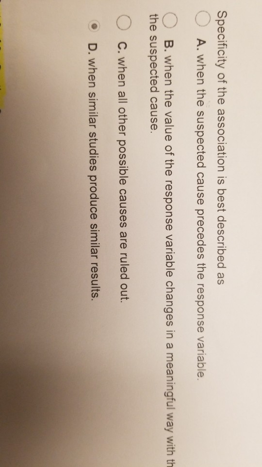 Solved Specificity of the association is best described as | Chegg.com