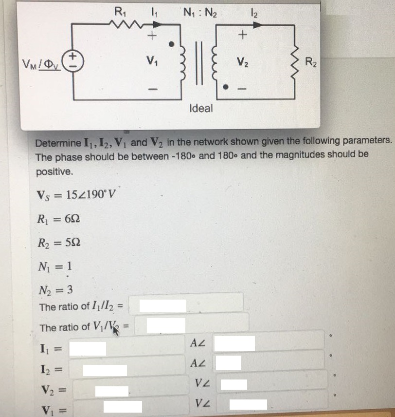 Solved R1 N N2 12 R2 Ideal Determine I1, I2, Vi and V2 in | Chegg.com