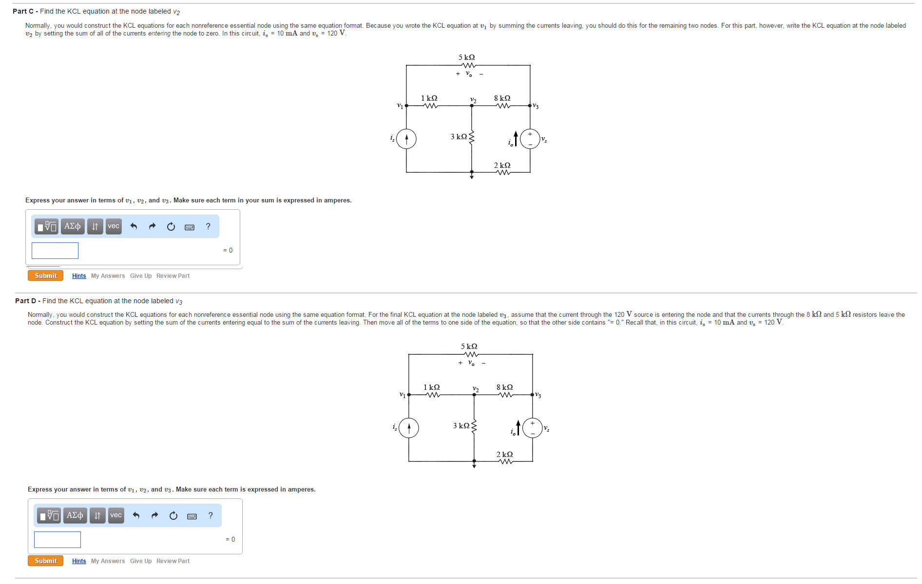 Solved Find the KCL equation at the node labeled V_2 | Chegg.com