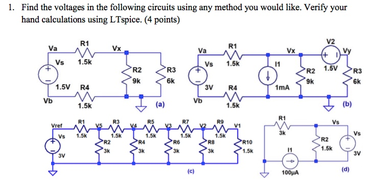 Solved 1. Find the voltages in the following circuits using | Chegg.com