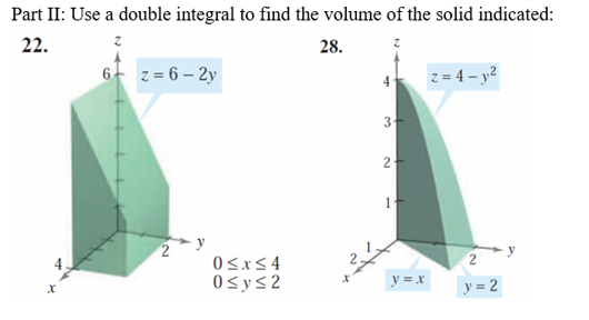 Solved Part II: Use a double integral to find the volume of | Chegg.com