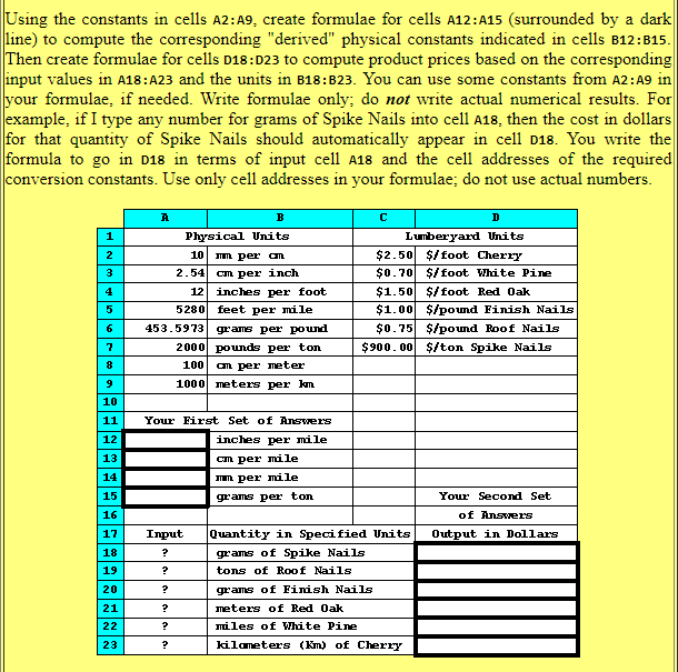 Solved Using the constants in cells A2:A9, create formulae | Chegg.com