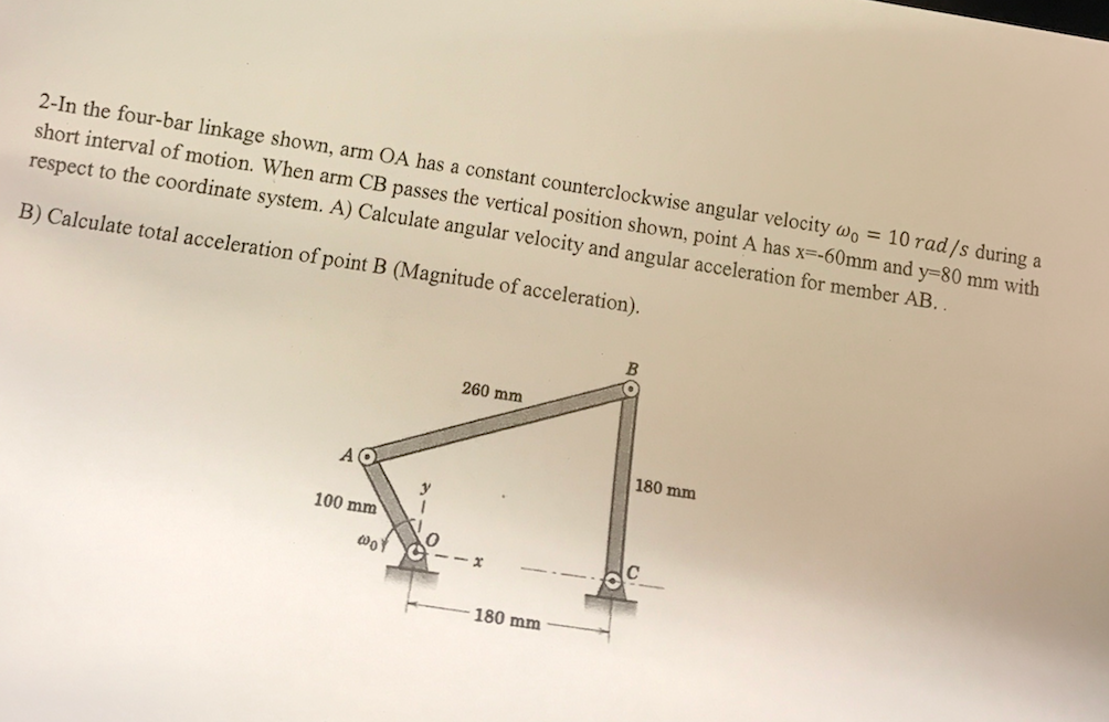 In the four-bar linkage shown, arm OA has a constant | Chegg.com