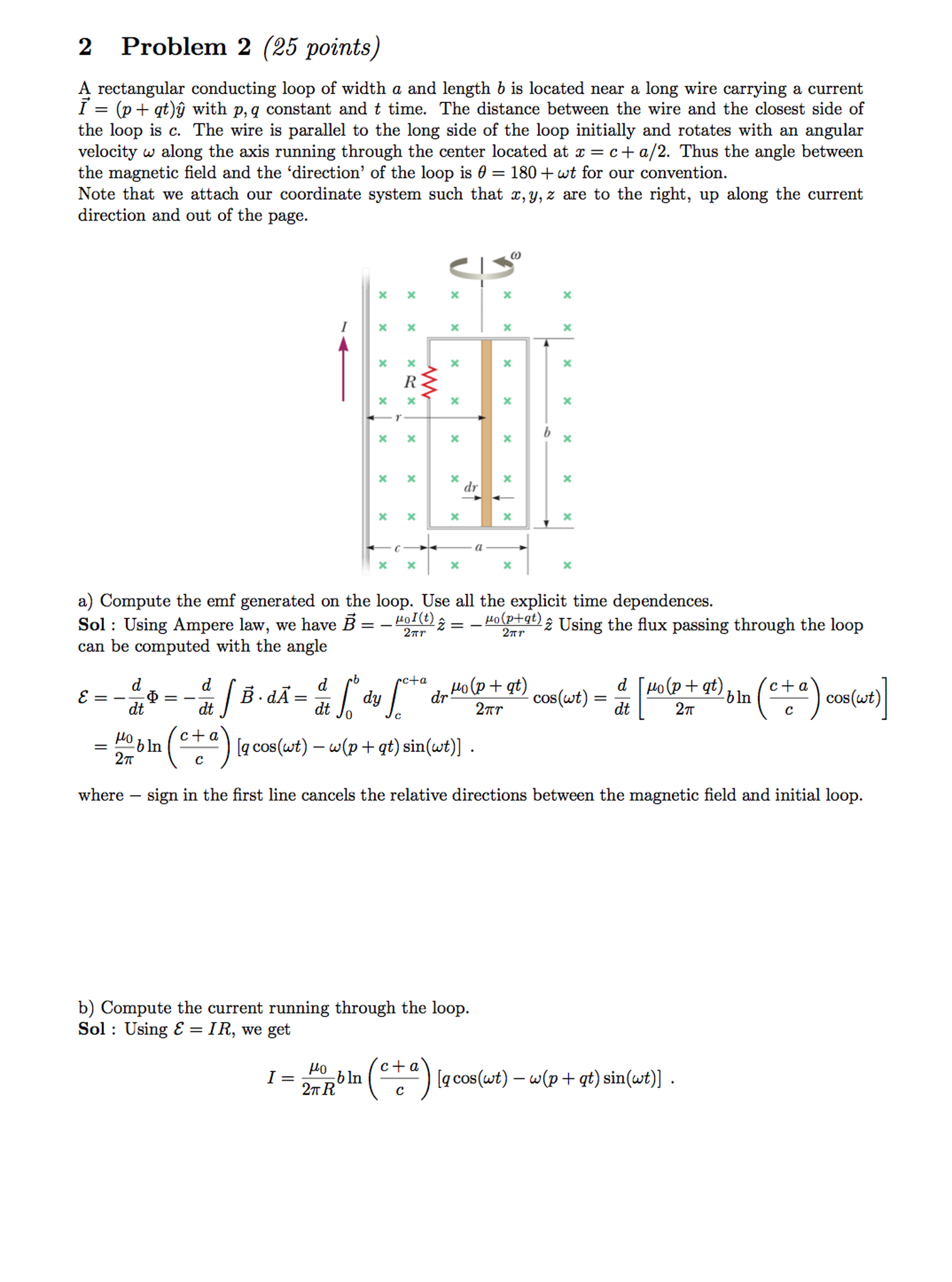 Solved A rectangular conducting loop of width a and length b | Chegg.com