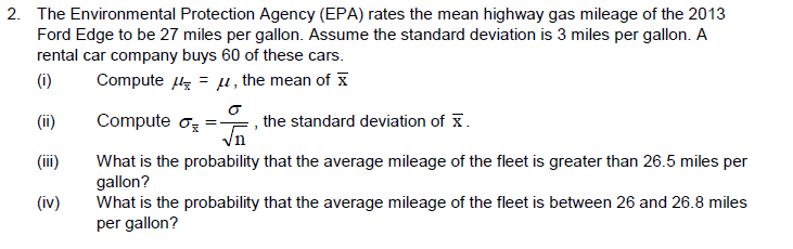 Solved 2. The Environmental Protection Agency (EPA) rates | Chegg.com