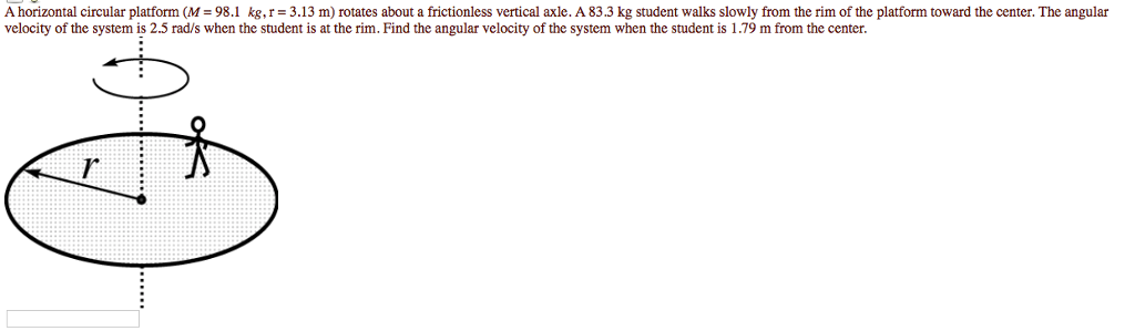 Solved A horizontal circular platform (M 98.1 kg,r 3.13 m) | Chegg.com