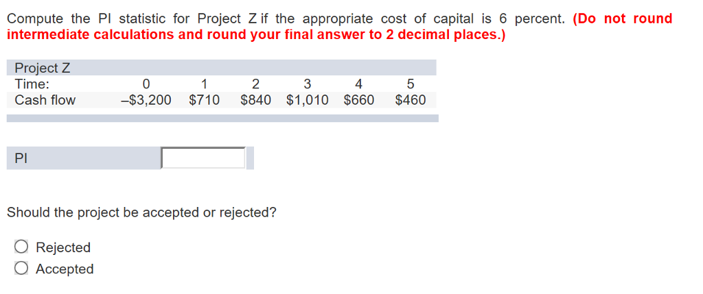 Solved Compute the Pl statistic for Project Z if the | Chegg.com