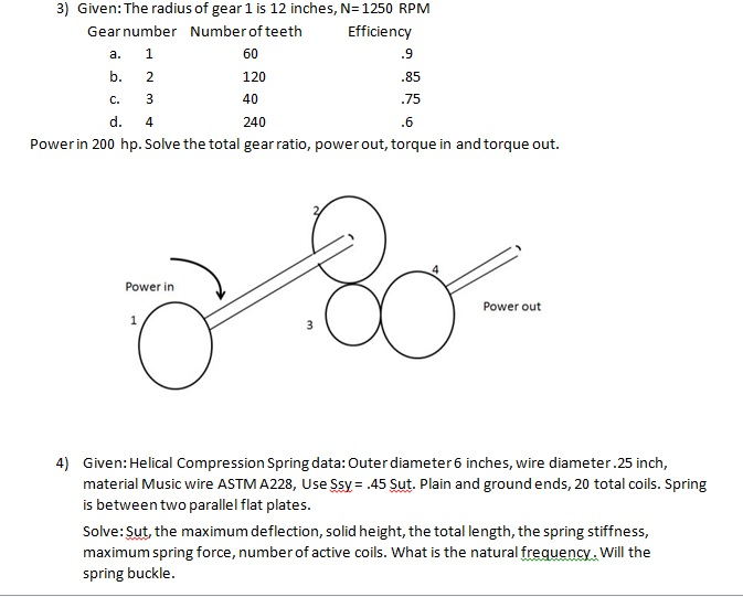 Solved 3) Given: The radius of gear 1 is 12 inches, N= 1250 | Chegg.com
