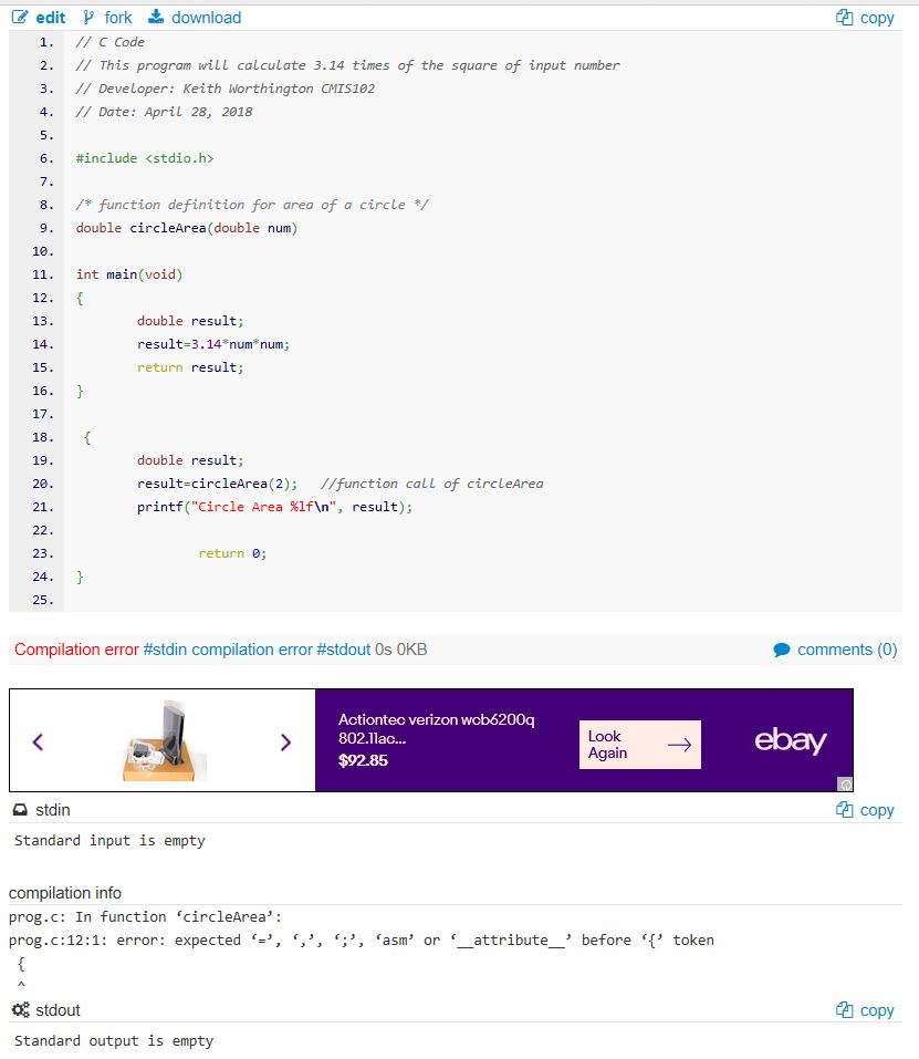 Solved i compiled a code for a class i am in and it worked | Chegg.com
