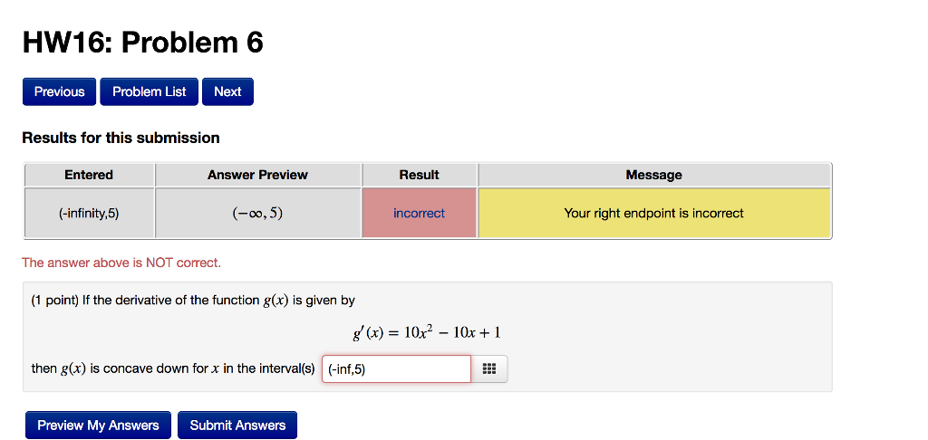 Solved HW16: Problem 6 Previous Problem List Next Results | Chegg.com