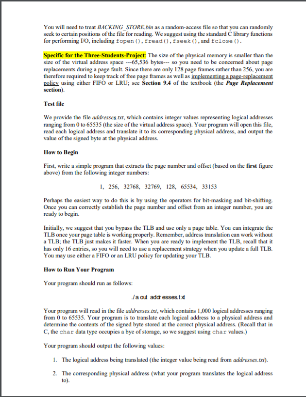 Solved Designing a Virtual Memory Manager This project | Chegg.com