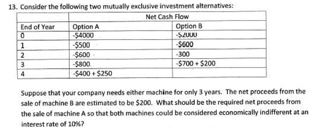 Solved Consider the following two mutually exclusive | Chegg.com
