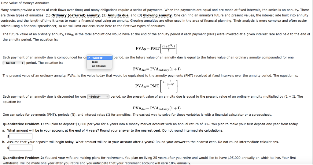 Solved Time Value of Money: Annuities Many assets provide a | Chegg.com